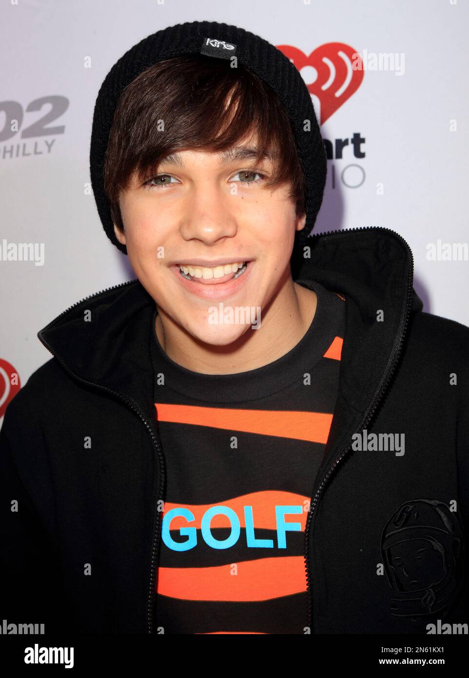 Pop music singer Austin Mahone poses for photographers backstage during ...
