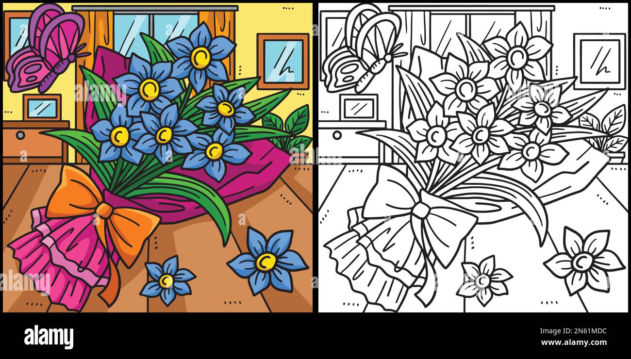 Spring Flower Bouquet Coloring Page Illustration Stock Vector Image ...