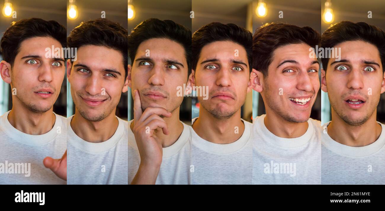 Surprised, scared, happy,, unsure handsome young man Stock Photo - Alamy