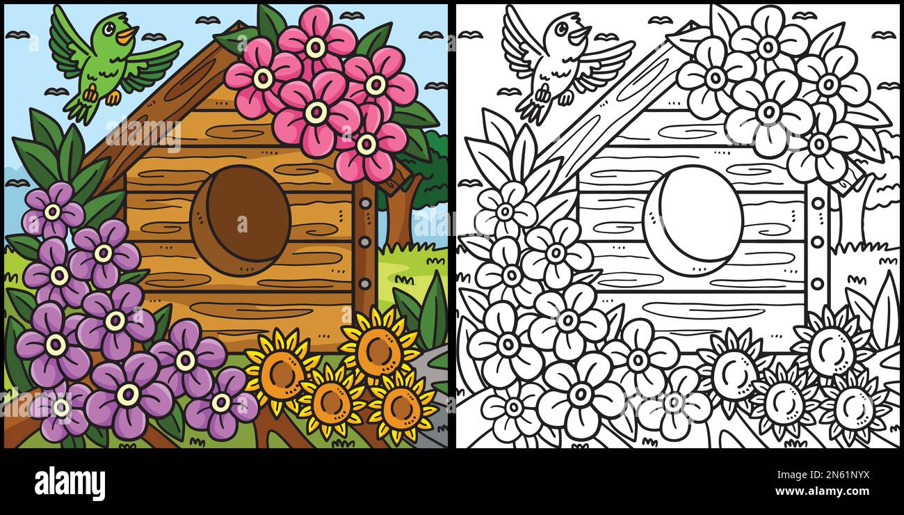 Spring Bird House With Flowers Illustration Stock Vector Image & Art ...