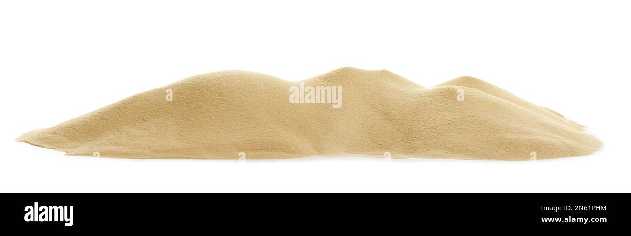 Heap of dry beach sand on white background Stock Photo - Alamy