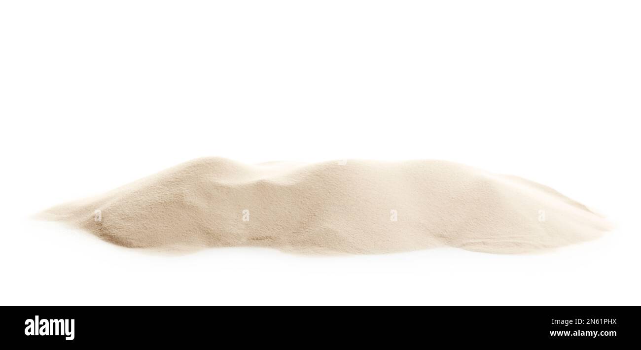 Heap of dry beach sand on white background Stock Photo - Alamy