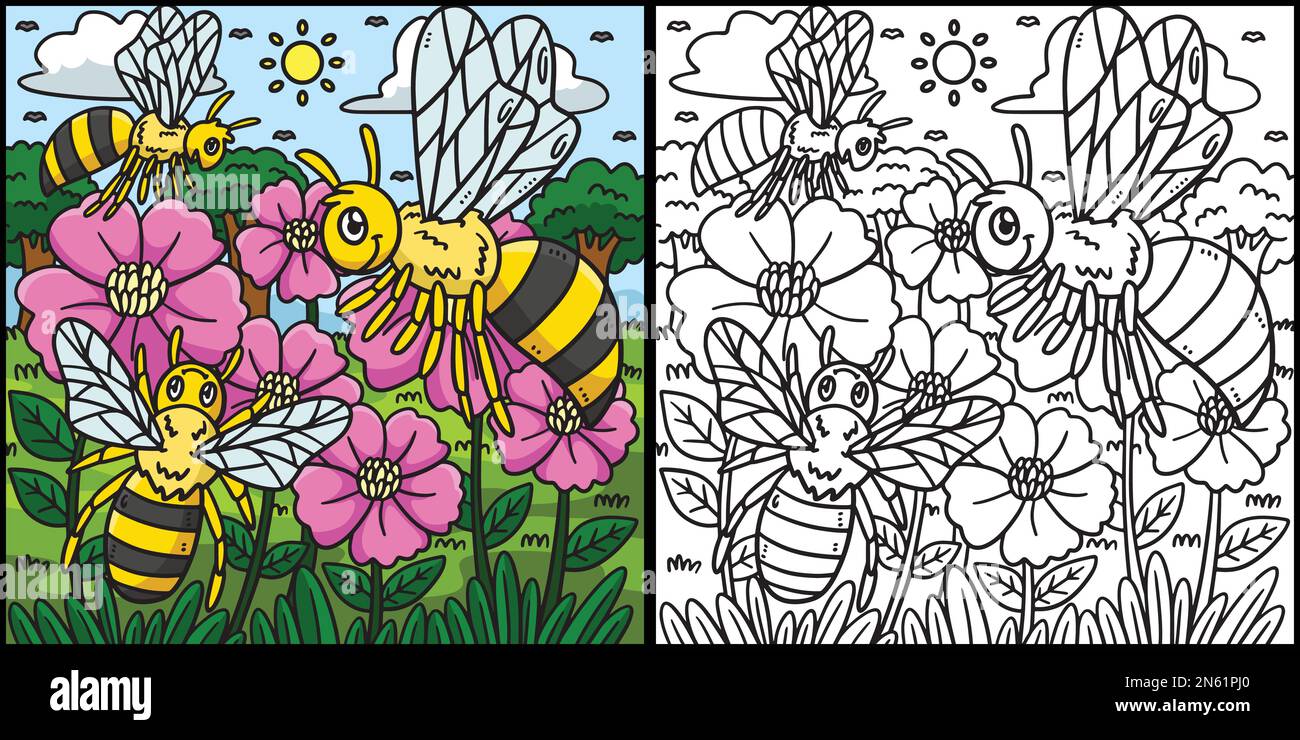 Spring Bees Collecting Pollen Illustration Stock Vector Image & Art - Alamy