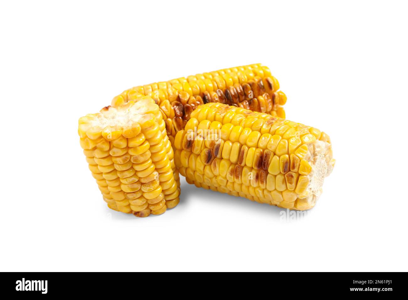 Tasty grilled corn cobs on white background Stock Photo - Alamy
