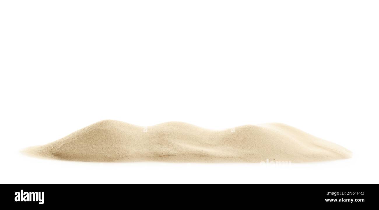 Heap of dry beach sand on white background Stock Photo - Alamy