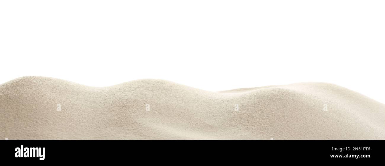 Heap of dry beach sand on white background Stock Photo - Alamy
