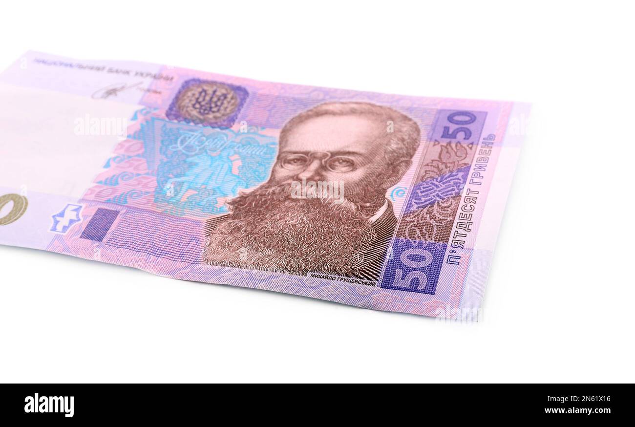 50 Ukrainian Hryvnia banknote on white background Stock Photo - Alamy