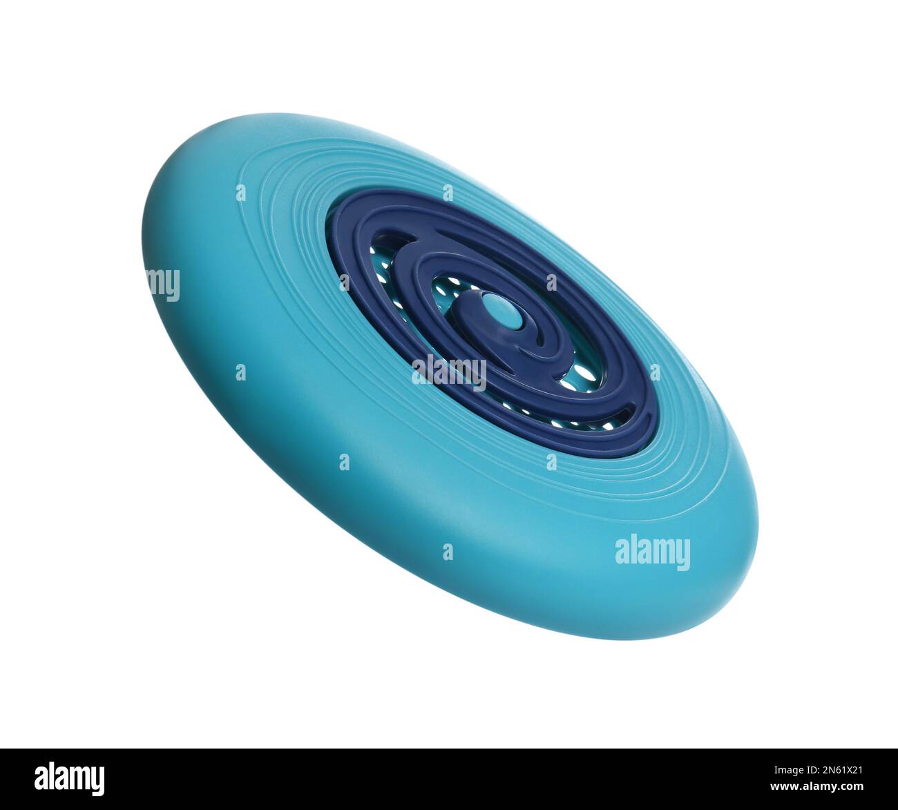 Light blue plastic frisbee disk isolated on white Stock Photo - Alamy