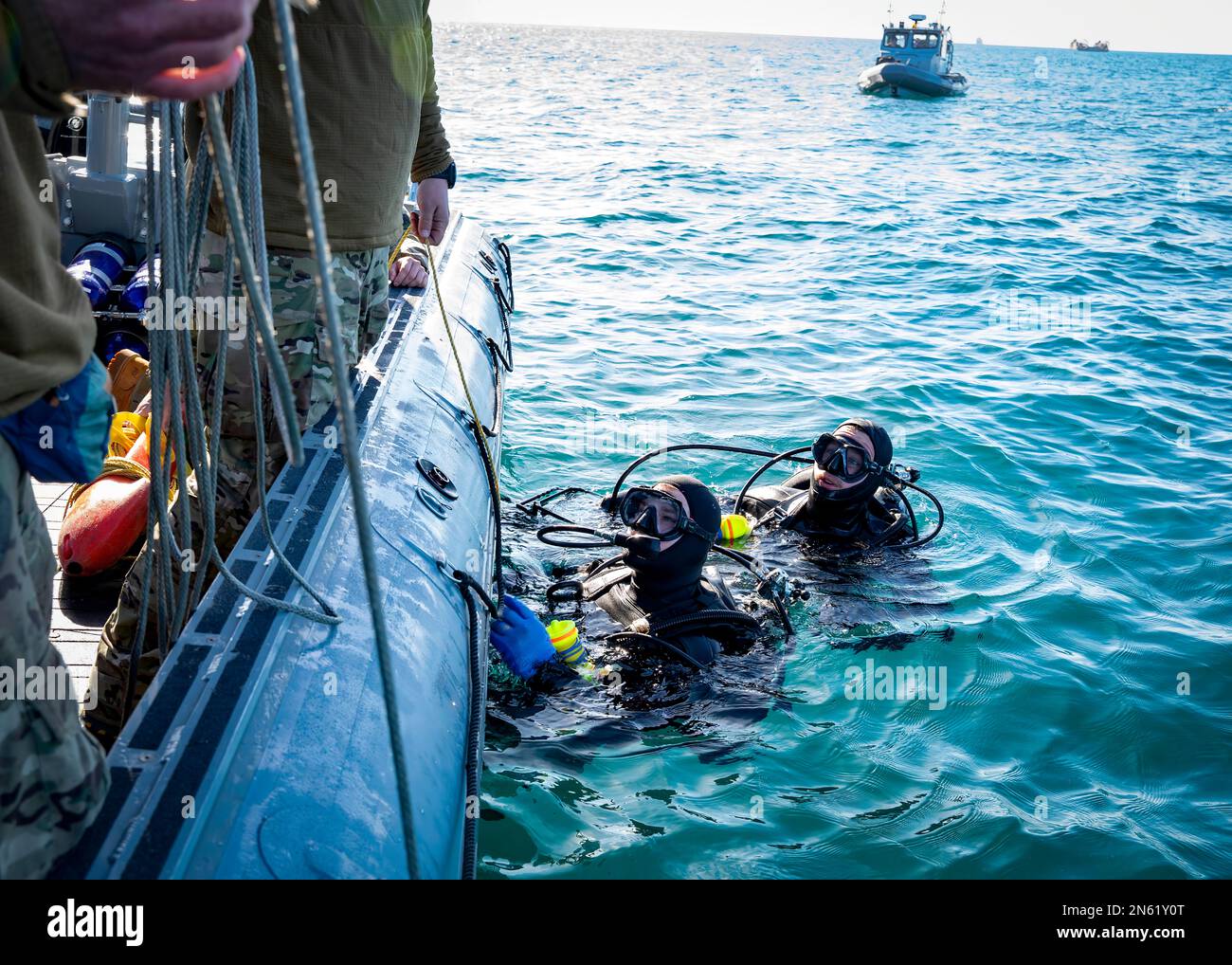 ATLANTIC OCEAN (Feb. 7, 2023) Sailors assigned to Explosive Ordnance ...