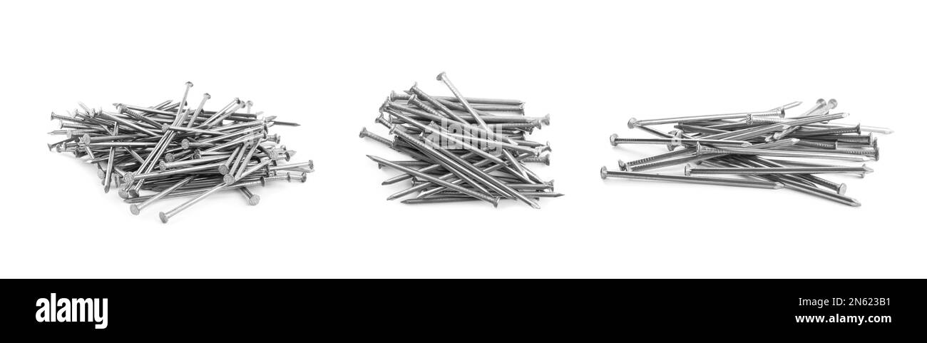 Set with sharp metal nails on white background, banner design Stock ...