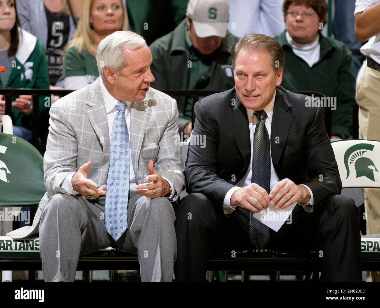 North Carolina coach Roy Williams, left, and Michigan State coach Tom ...