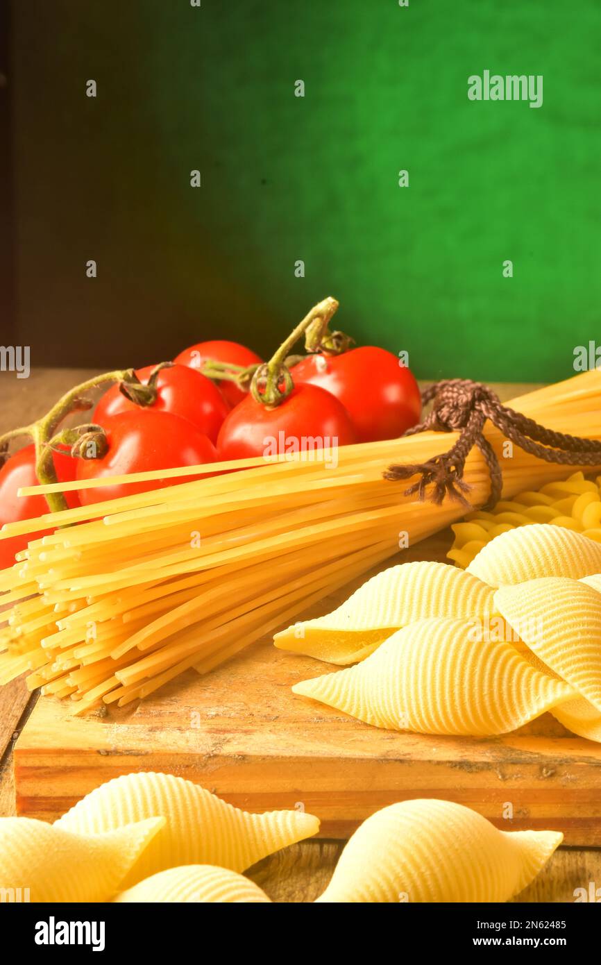 Pasta day, mix of traditional italian pasta food on the table Stock ...