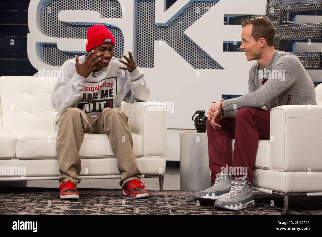 Hopsin (L) and host DJ Skee on set during filming of SKEE Live on ...