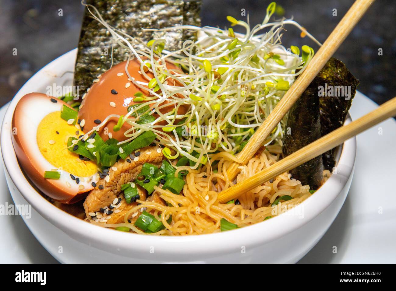 Traditional oriental Ramen or lamen served in classic style. Fine ...