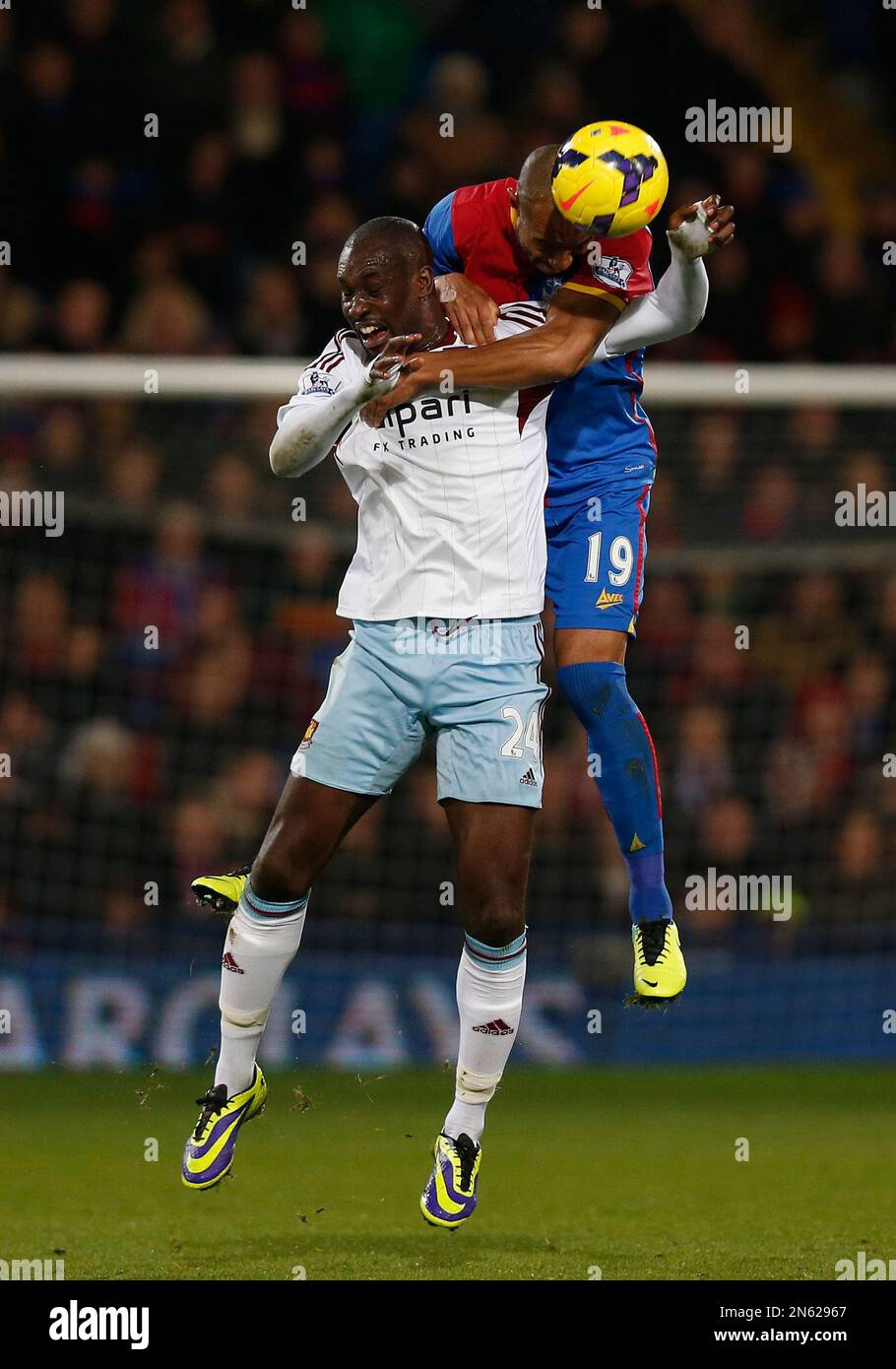 Crystal Palace's Daniel Gabbidon, right, competes with West Ham United ...