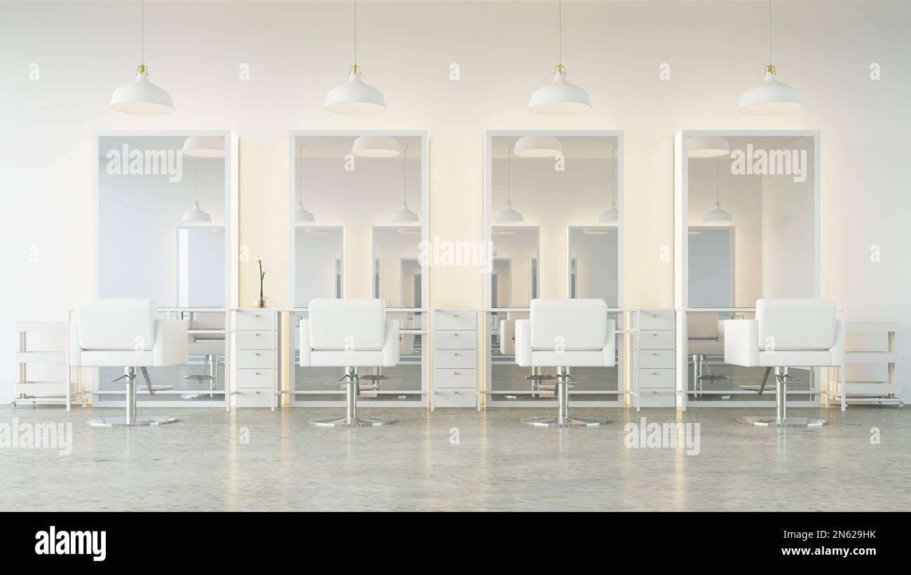 White luxury modern salon interior - 3D rendering Stock Photo - Alamy