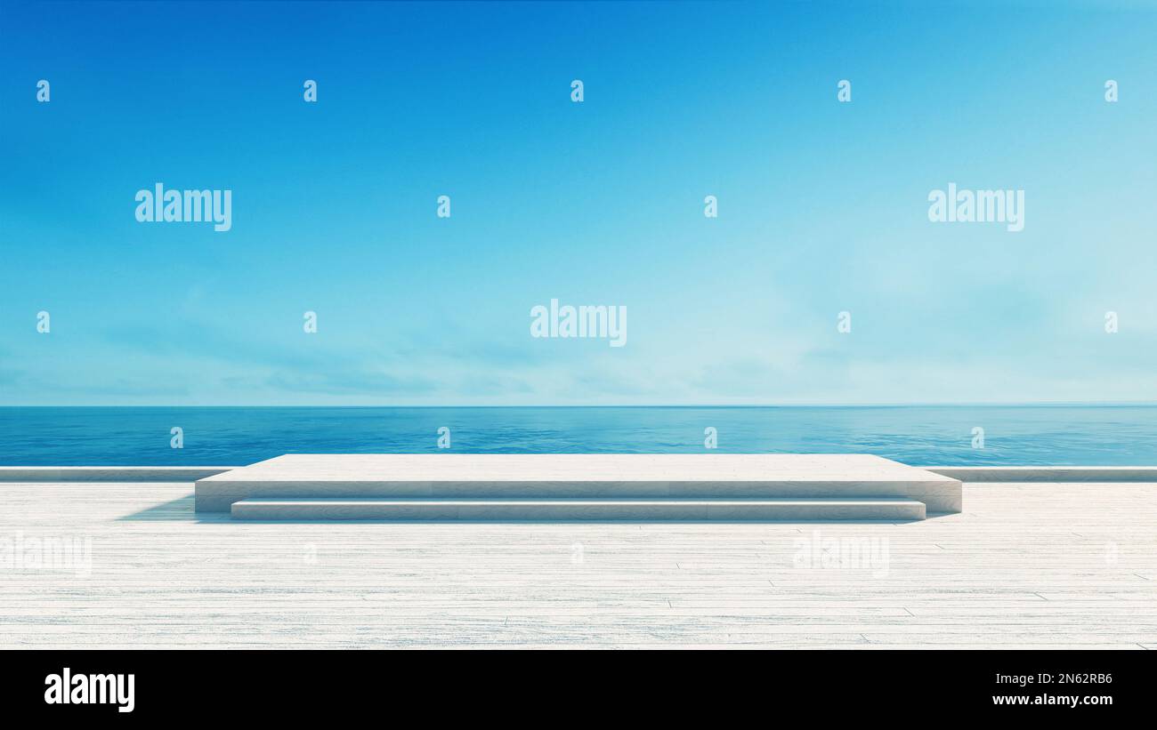 Product display podium on sea view background - 3D rendering Stock ...