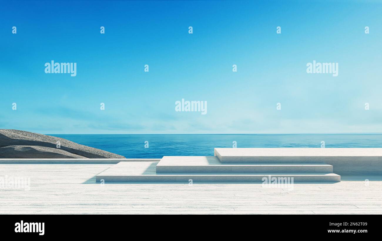 Product display podium on sea view background - 3D rendering Stock ...