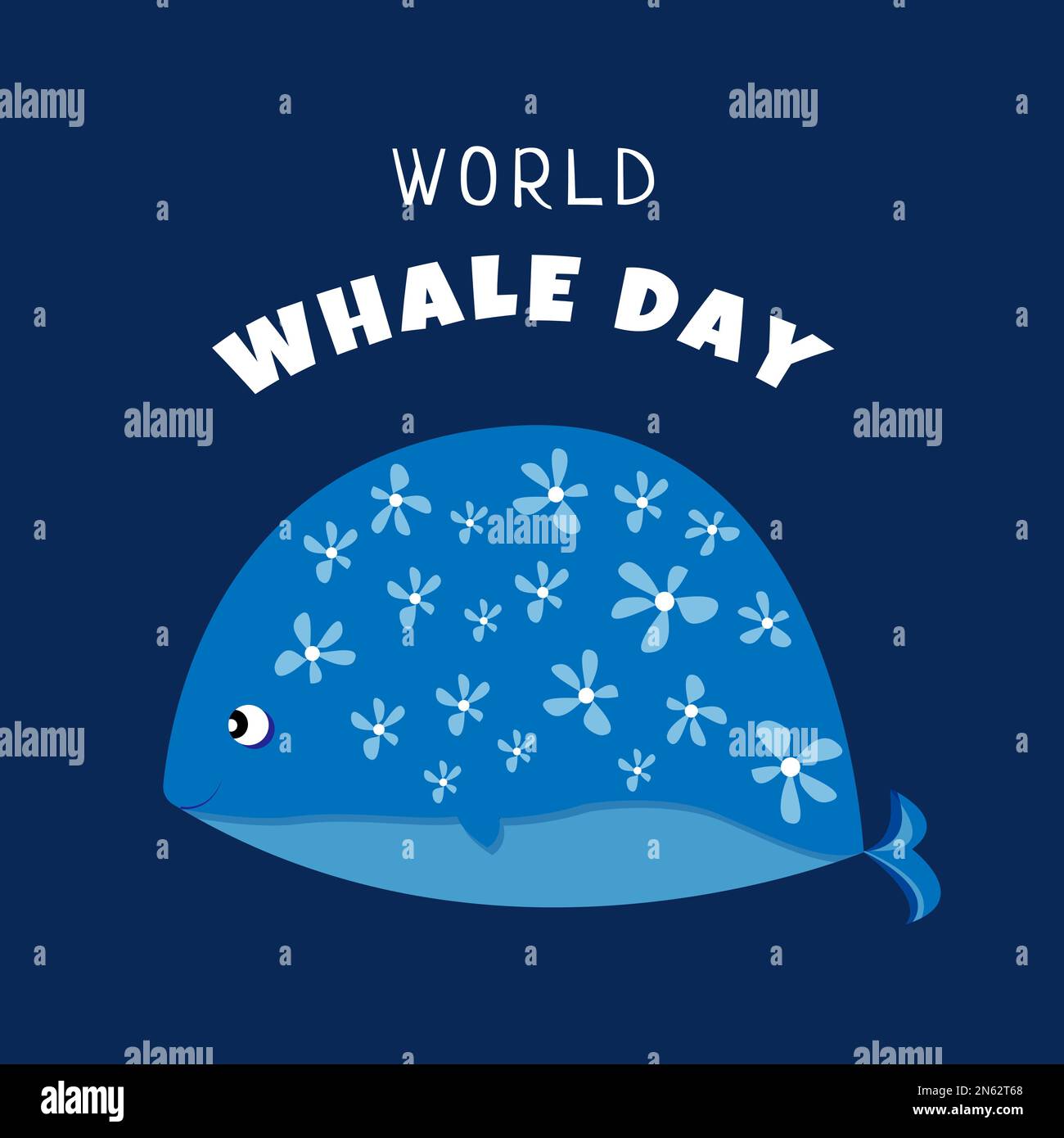 World Whale Day. Blue whale with flowers. Third Sunday in February ...