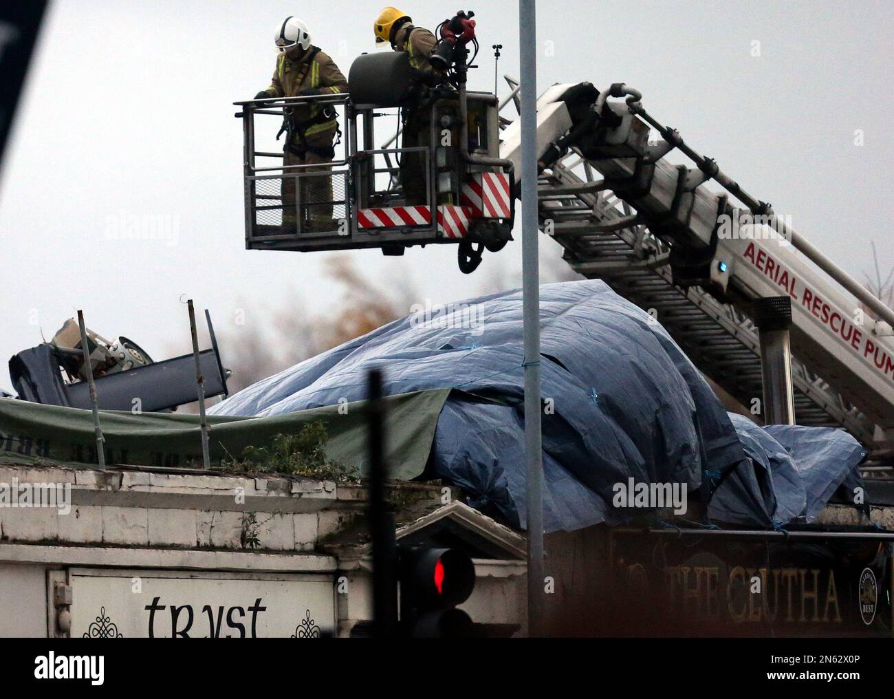 Scottish Fire and Rescue services look at the exposed part of the ...