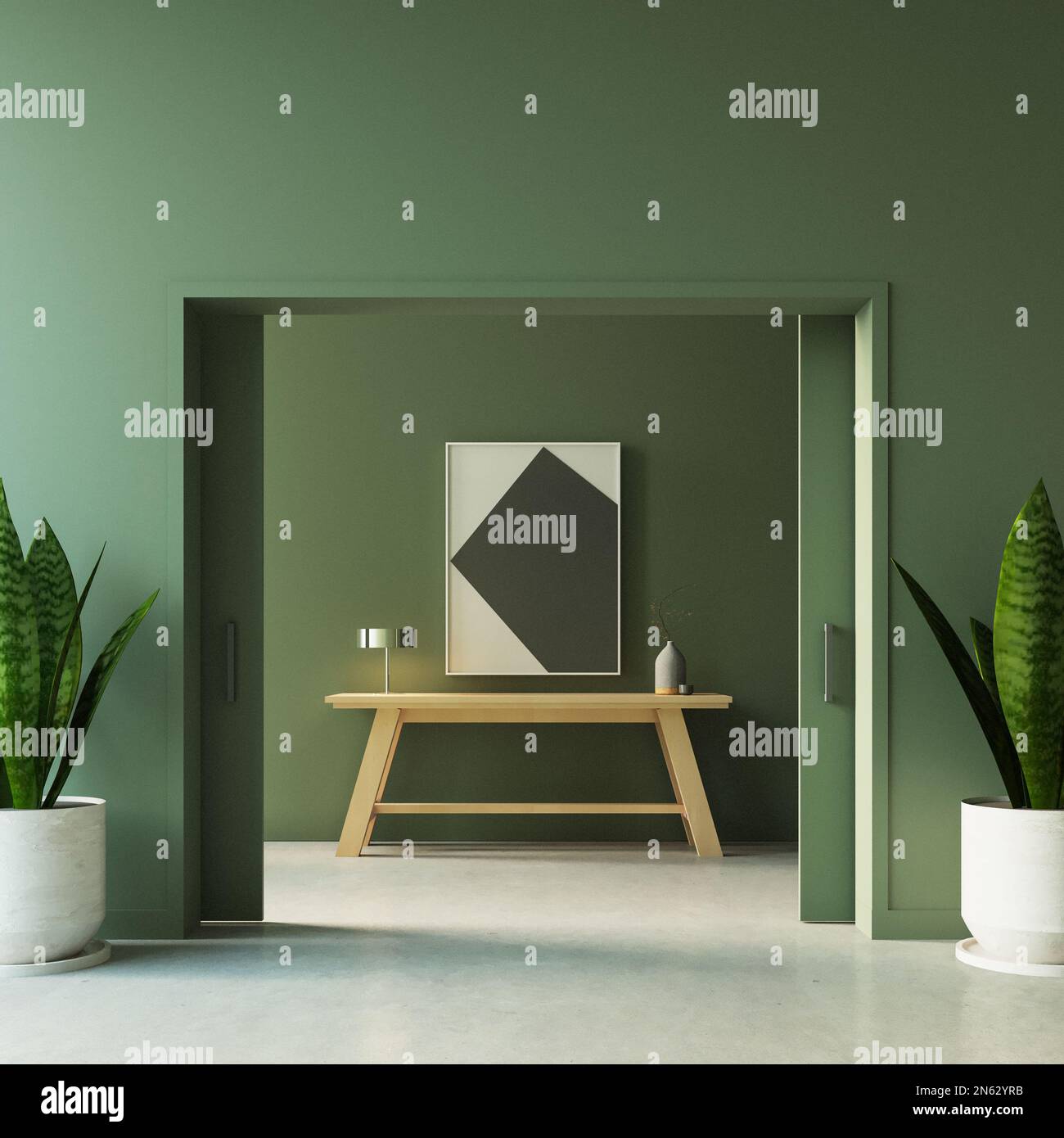 Green wall foyer hallway and lobby - 3D rendering Stock Photo - Alamy