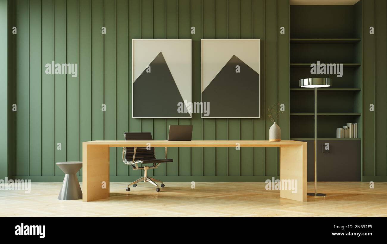 luxury green wall boss room and meeting room - 3D rendering Stock Photo ...