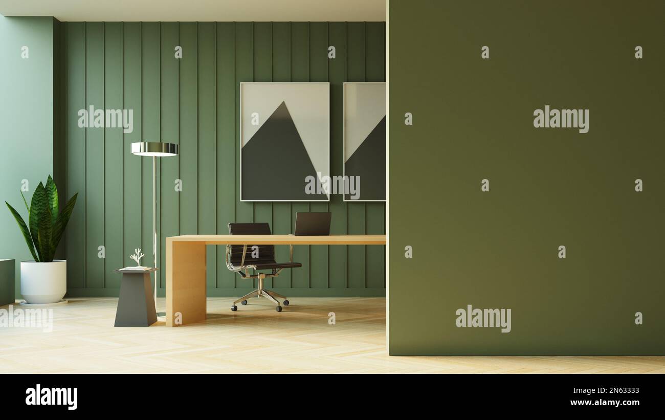 luxury green wall boss room and meeting room - 3D rendering Stock Photo ...