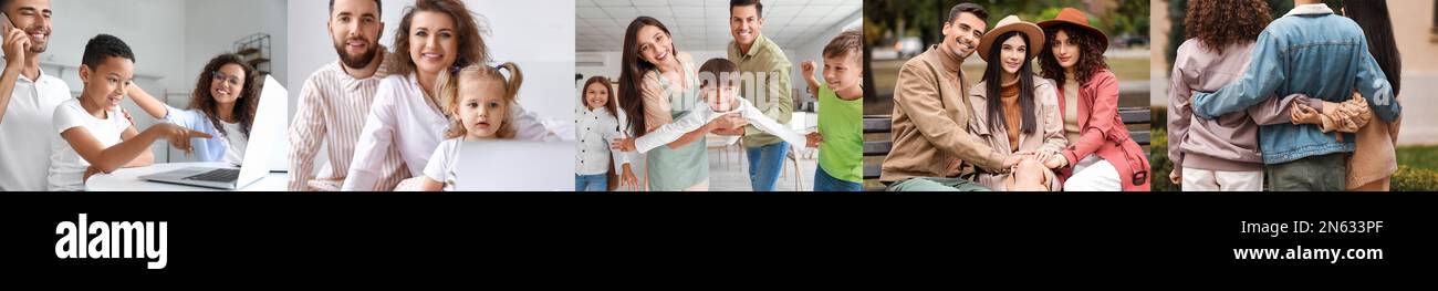 Collection of different happy families Stock Photo - Alamy