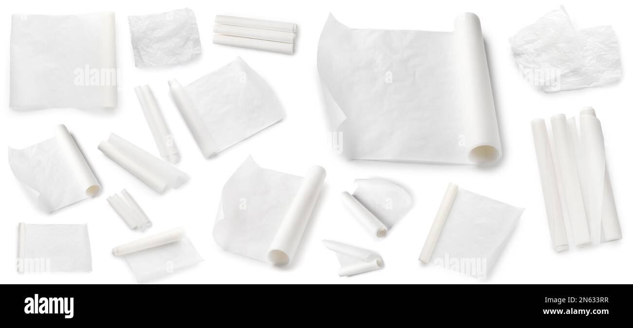 Collage of baking paper on white background Stock Photo - Alamy