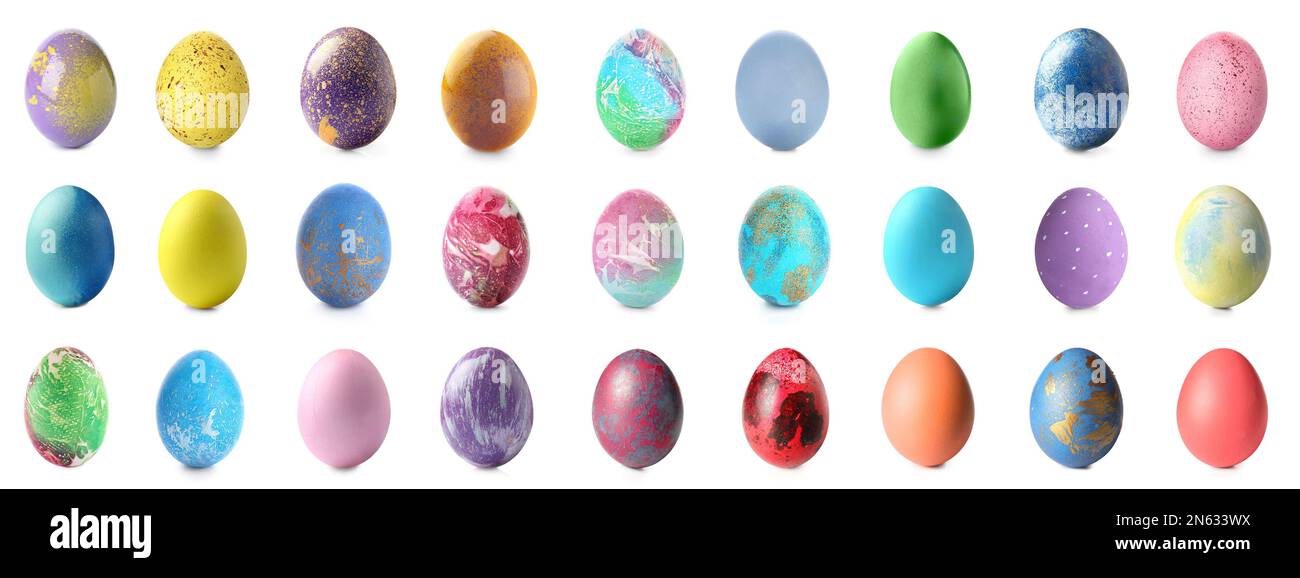 Set of many different Easter eggs isolated on white Stock Photo - Alamy