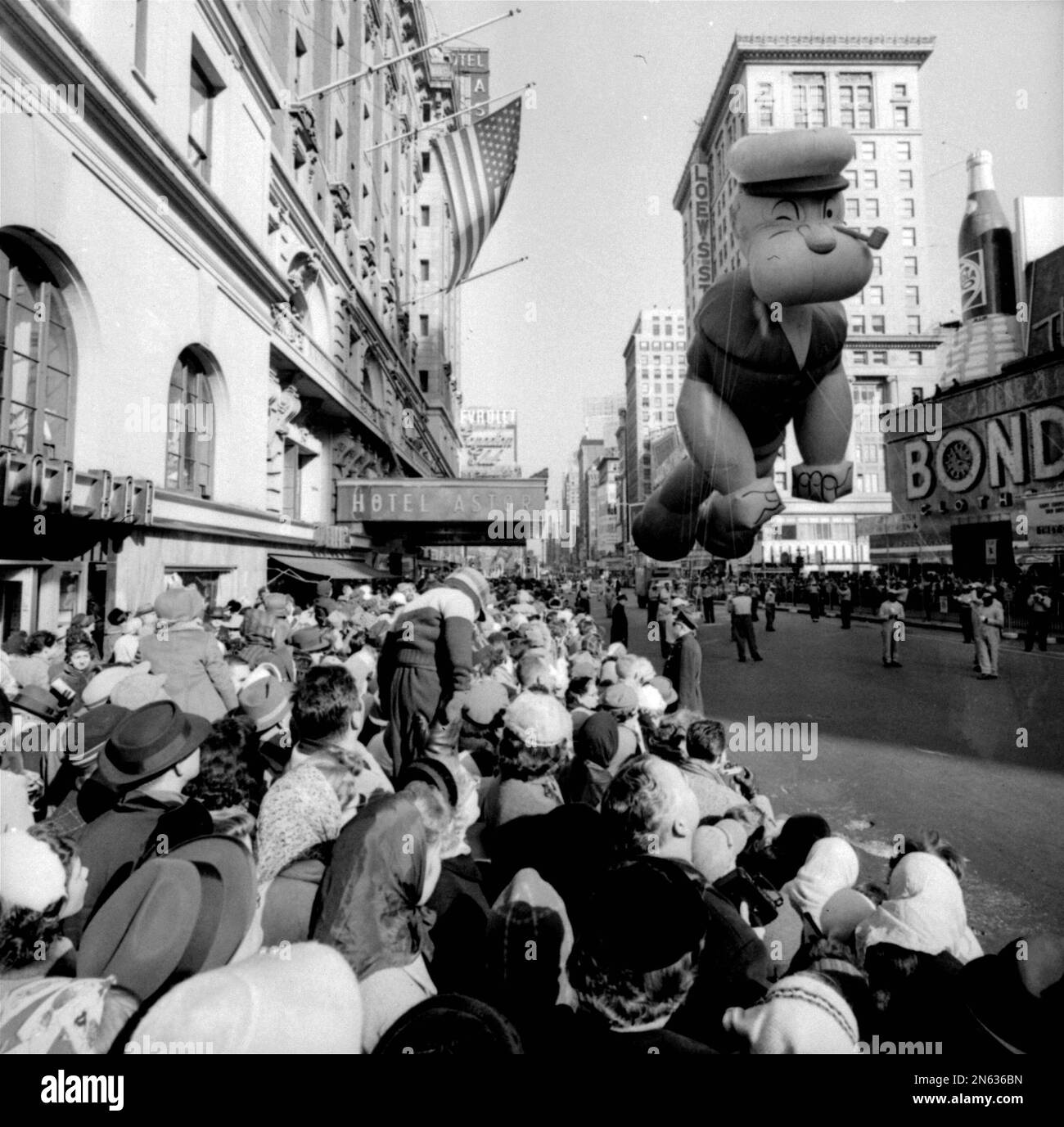 1959 - A helium-filled Popeye balloon participates in the 33rd Macy's ...