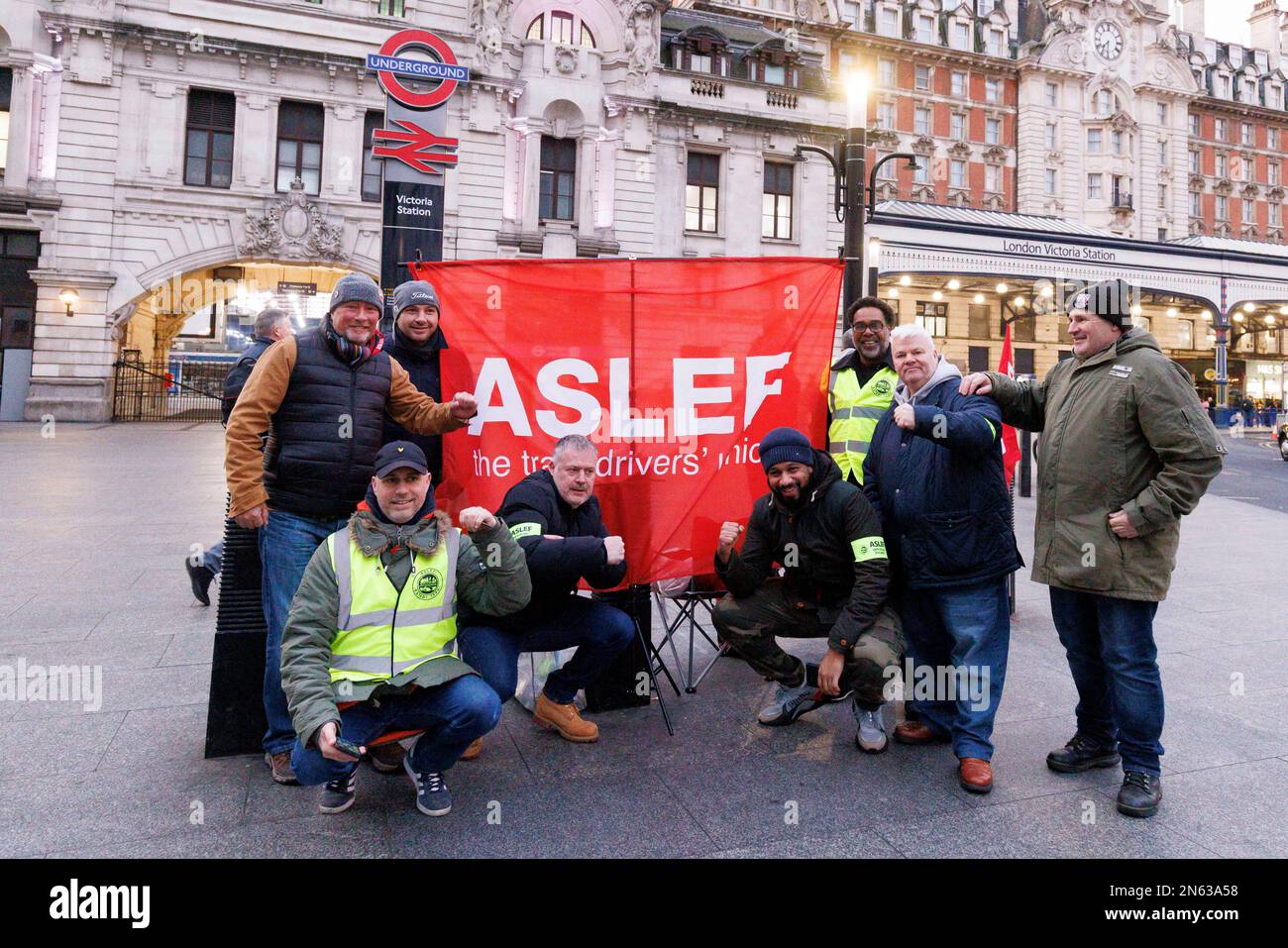 A Aslef picket line outside London Victoria train station today as ...