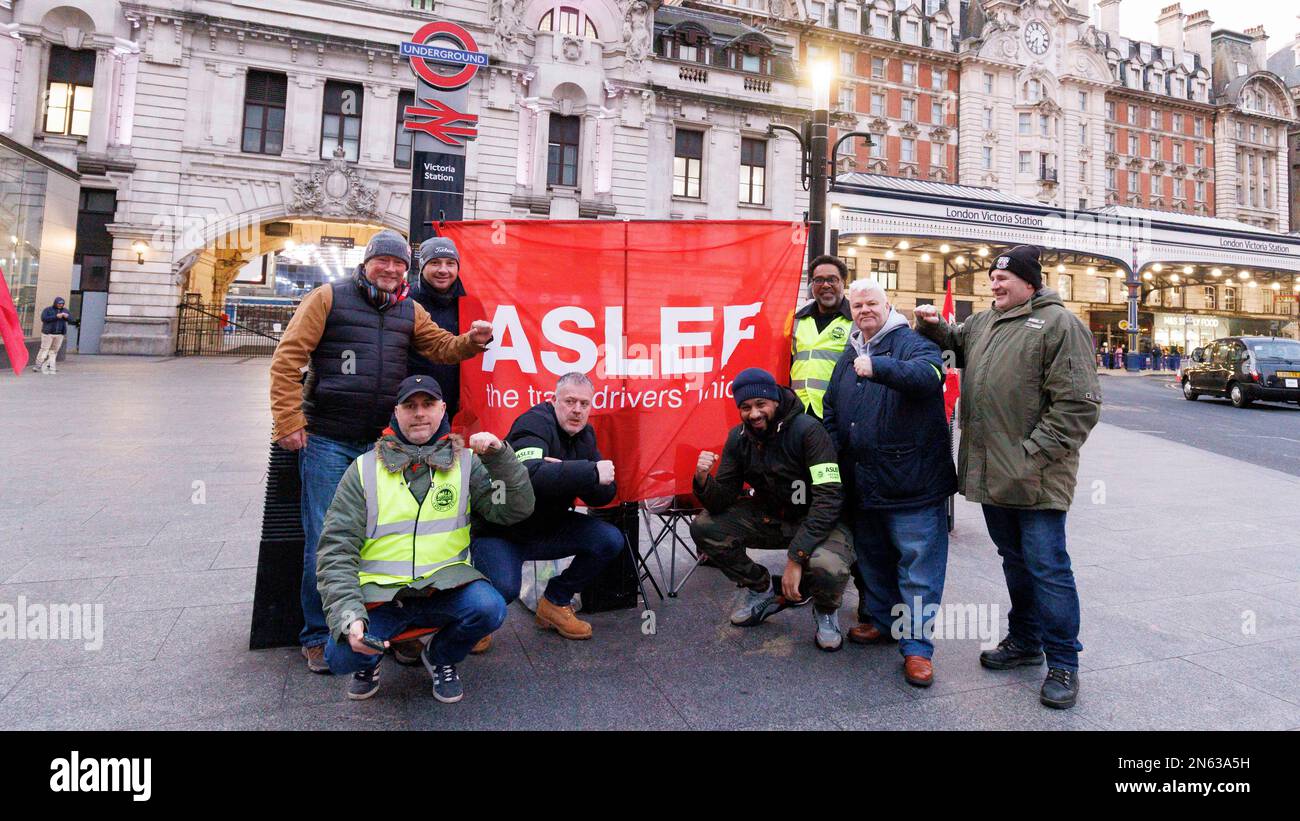 A Aslef picket line outside London Victoria train station today as ...