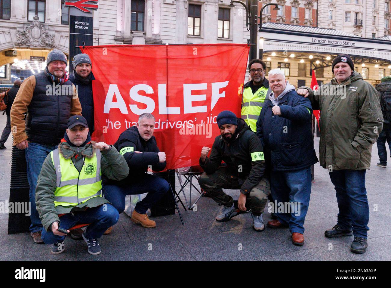 A Aslef picket line outside London Victoria train station today as ...