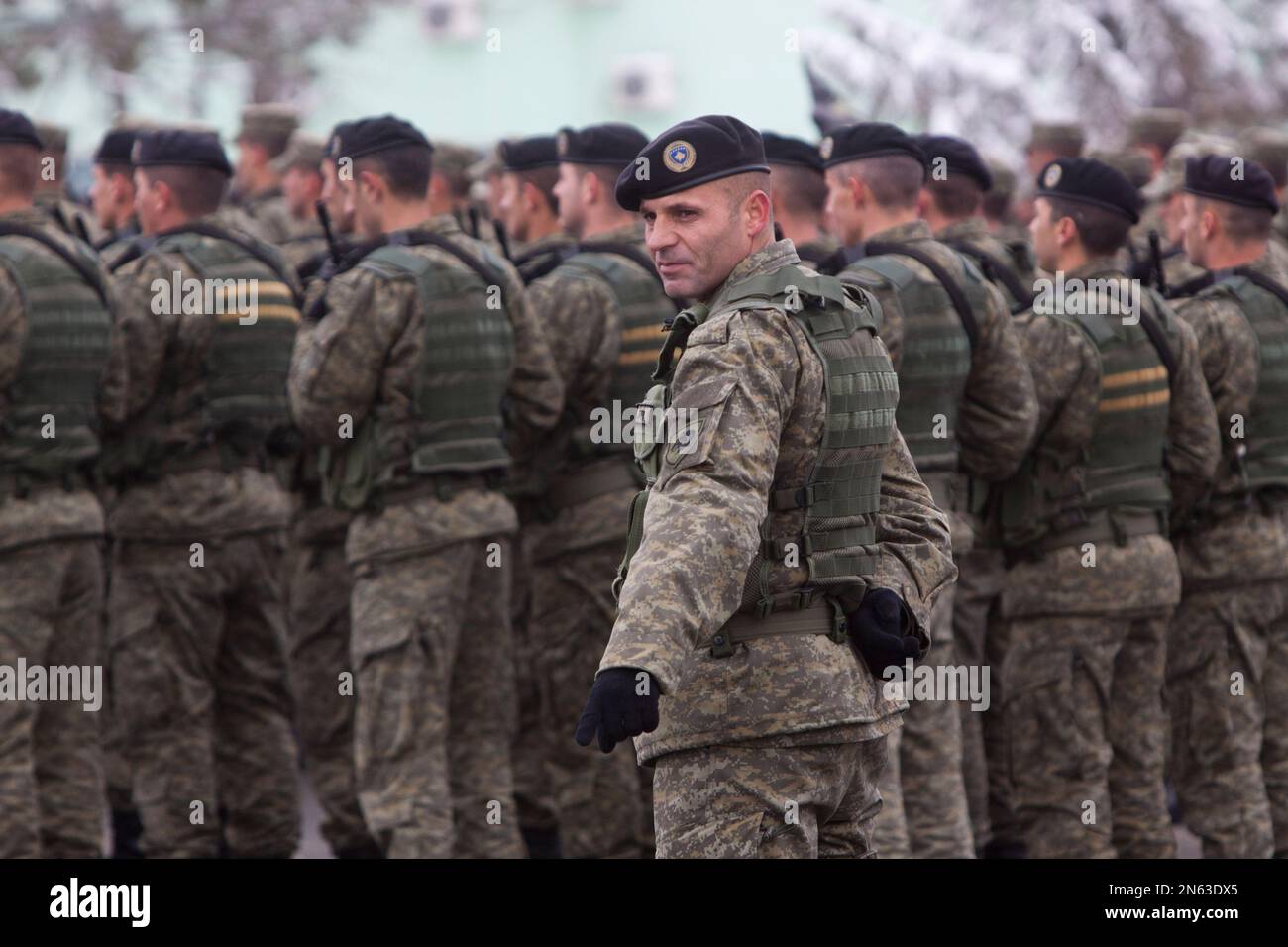 Members of the Kosovo Security Force (KSF) points during an official ...