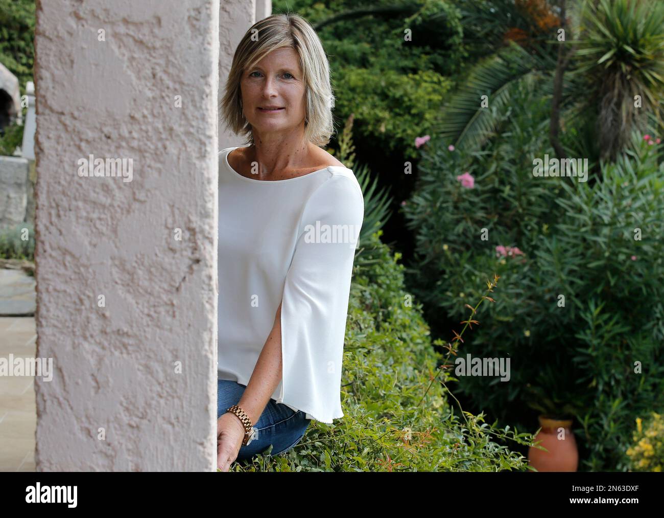 British writer Karen Hockley poses for photographer at Bar sur Loup ...