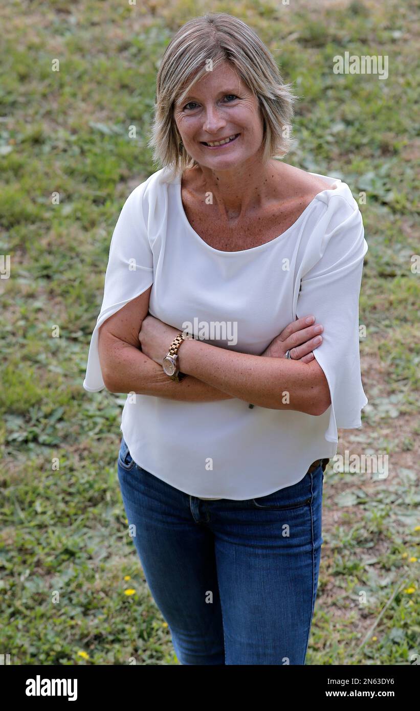 British writer Karen Hockley poses for photographer at Bar sur Loup ...