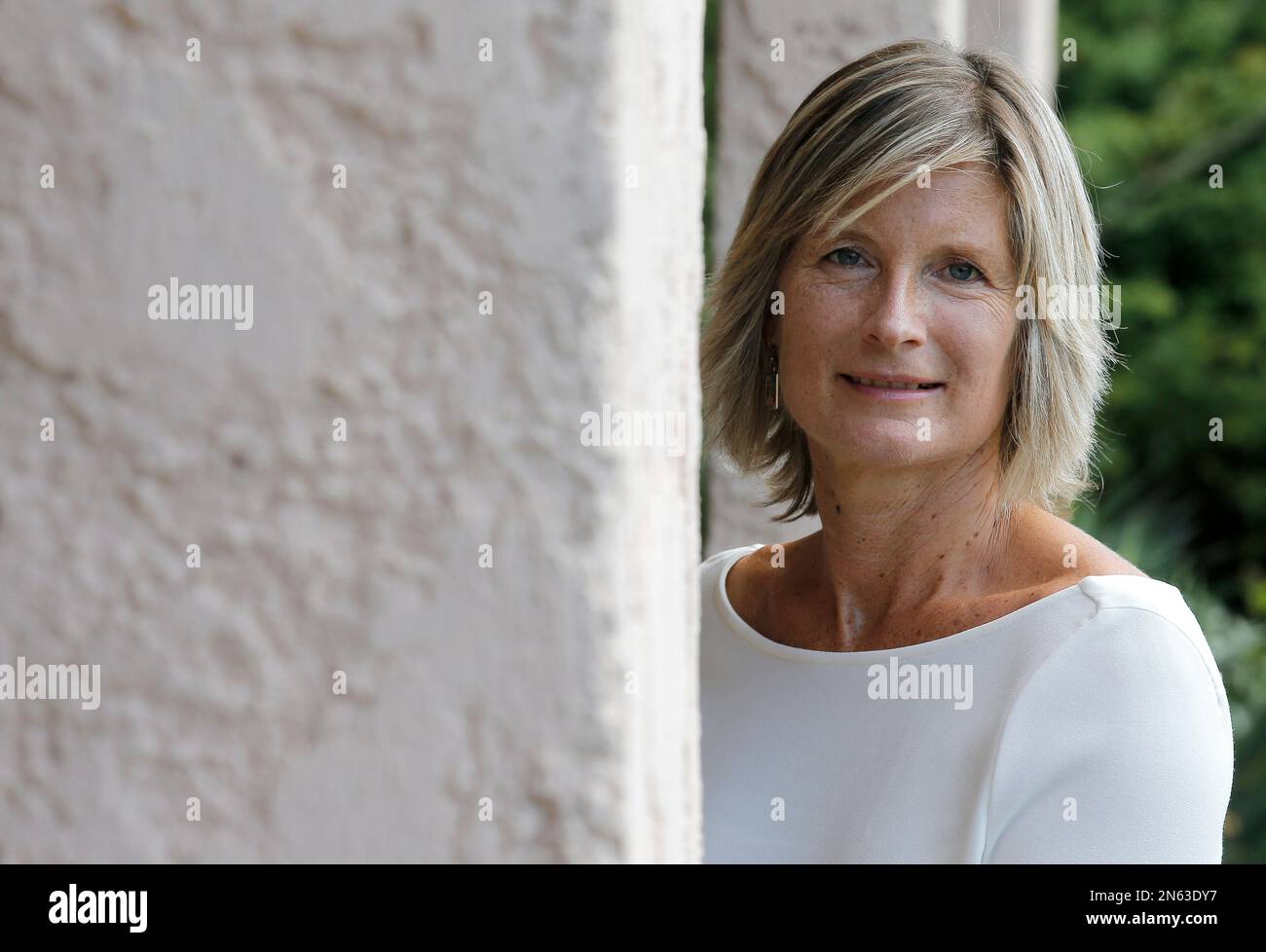 British writer Karen Hockley poses for photographer at Bar sur Loup ...