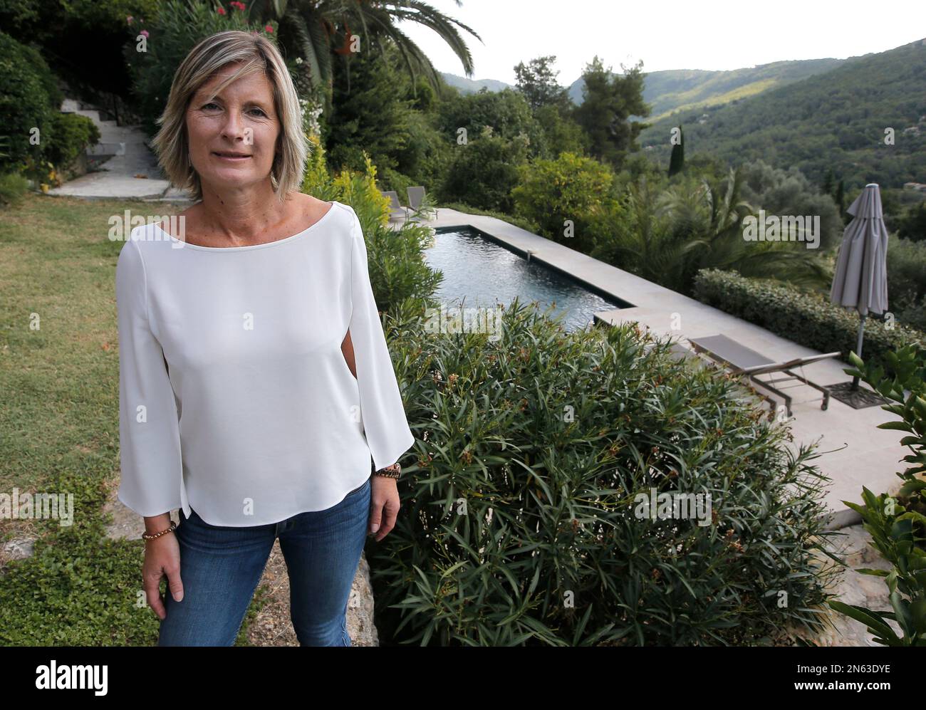 British writer Karen Hockley poses for photographer at Bar sur Loup ...