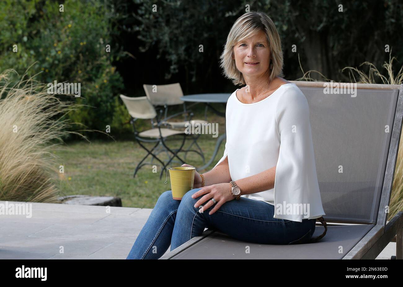 British writer Karen Hockley poses for photographer at Bar sur Loup ...