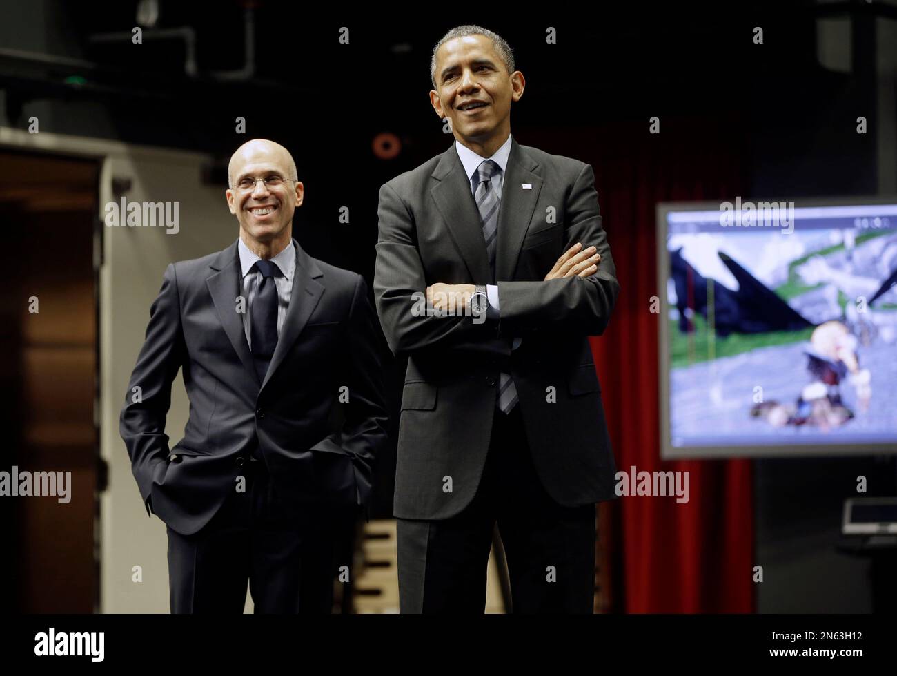 President Barack Obama and DreamWorks Animation CEO Jeffrey Katzenberg ...