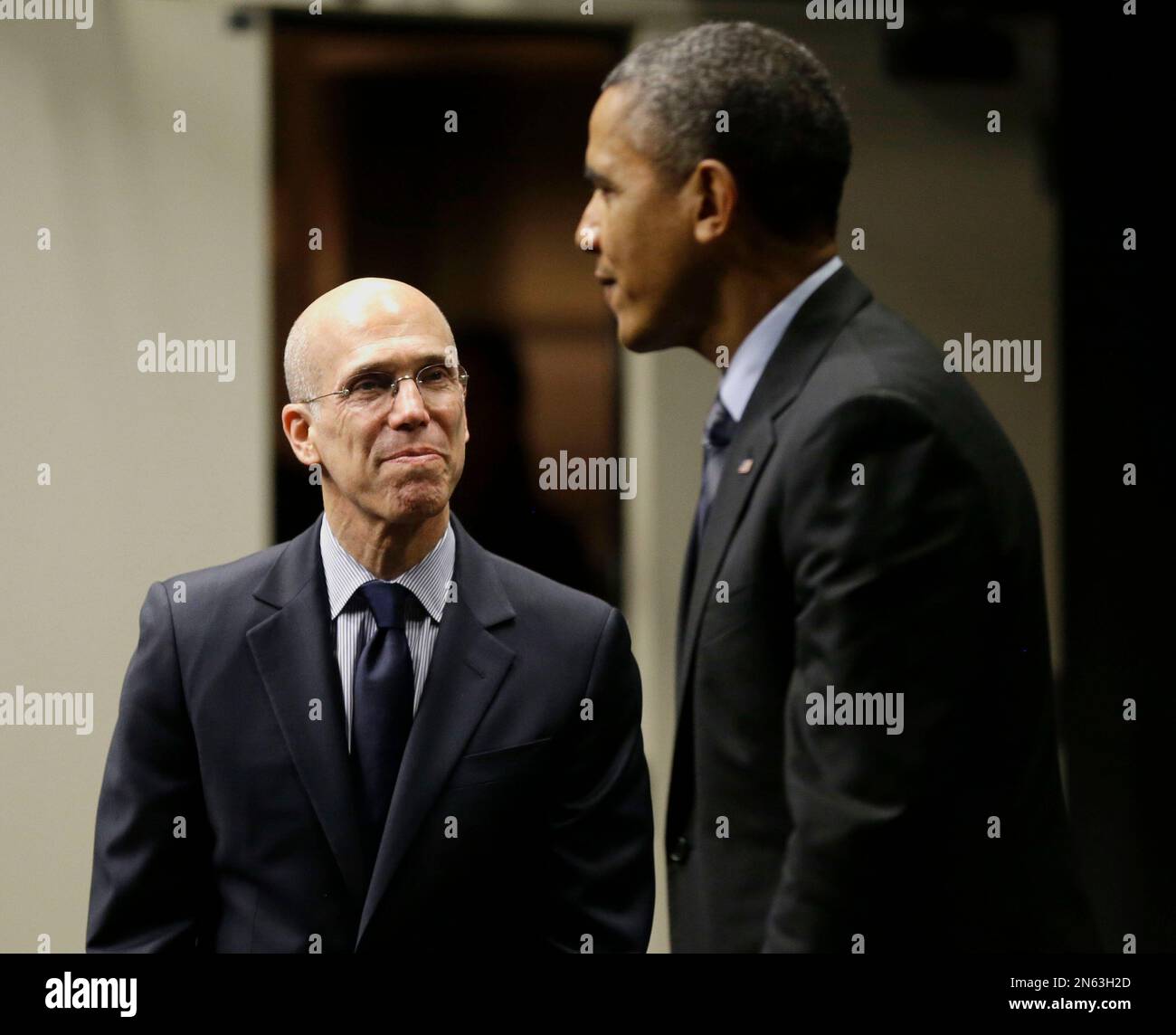 President Barack Obama talks with DreamWorks Animations CEO Jeffrey ...