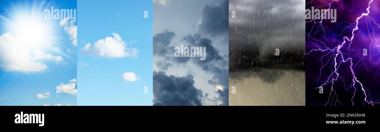 Photos of sky during different weather, collage. Banner design Stock ...