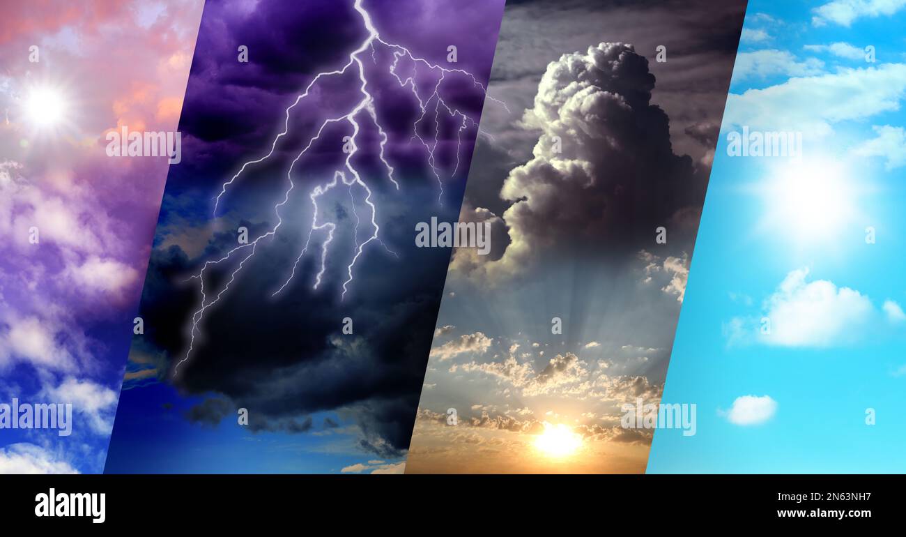 Photos of sky in collage, banner design. Different weather. Banner ...