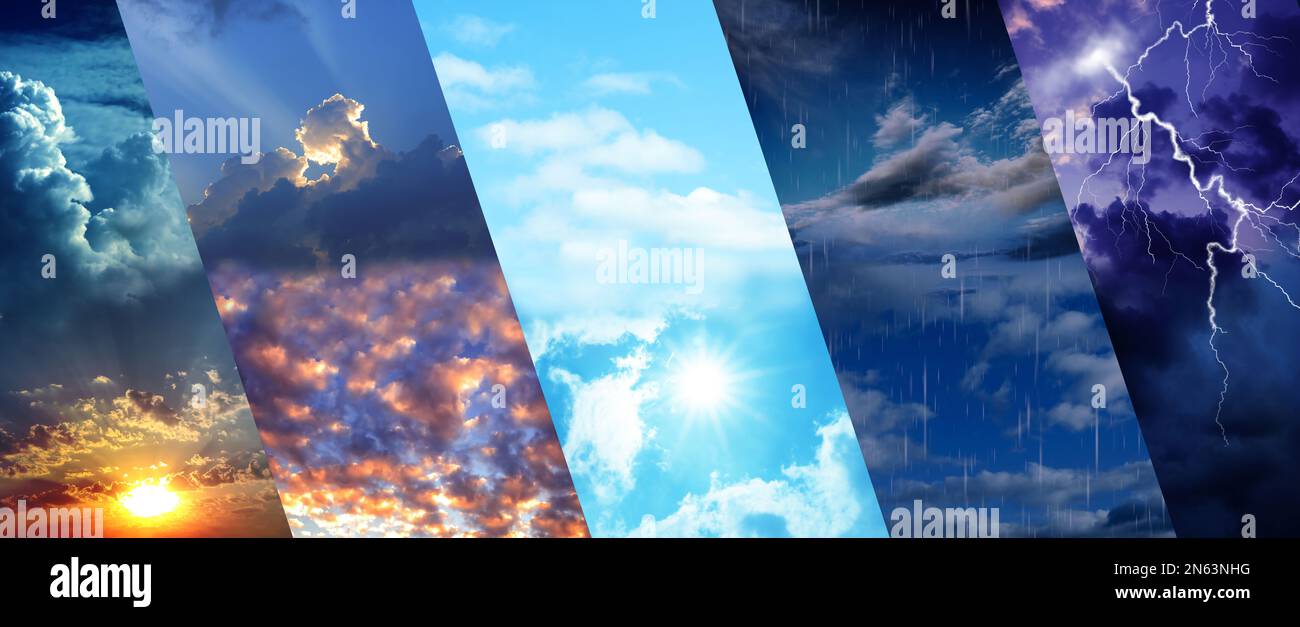 Photos of sky during different weather, collage. Banner design Stock ...