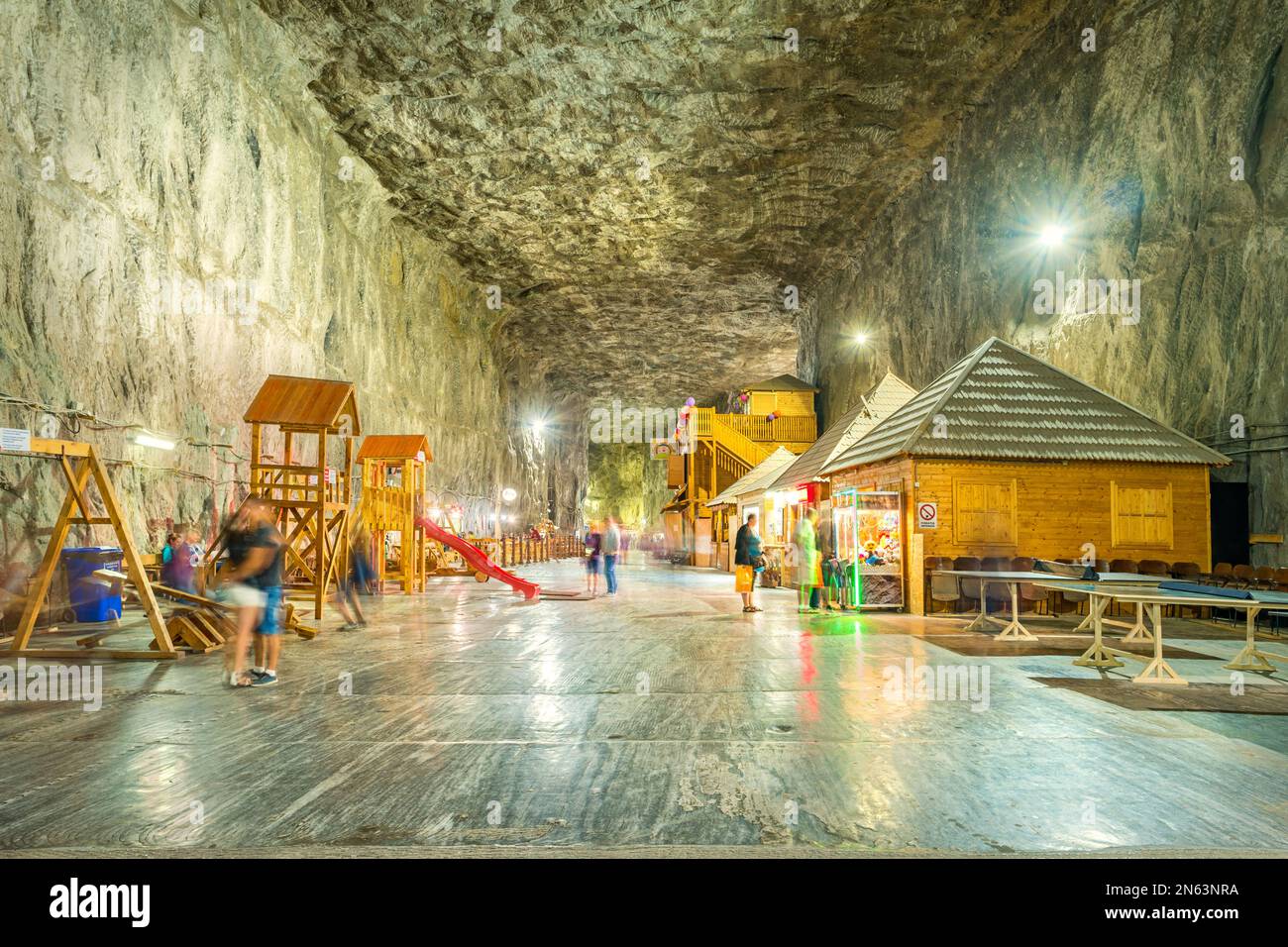 People visit the Salt Mine in Praid, Transylvania, Romania Stock Photo ...