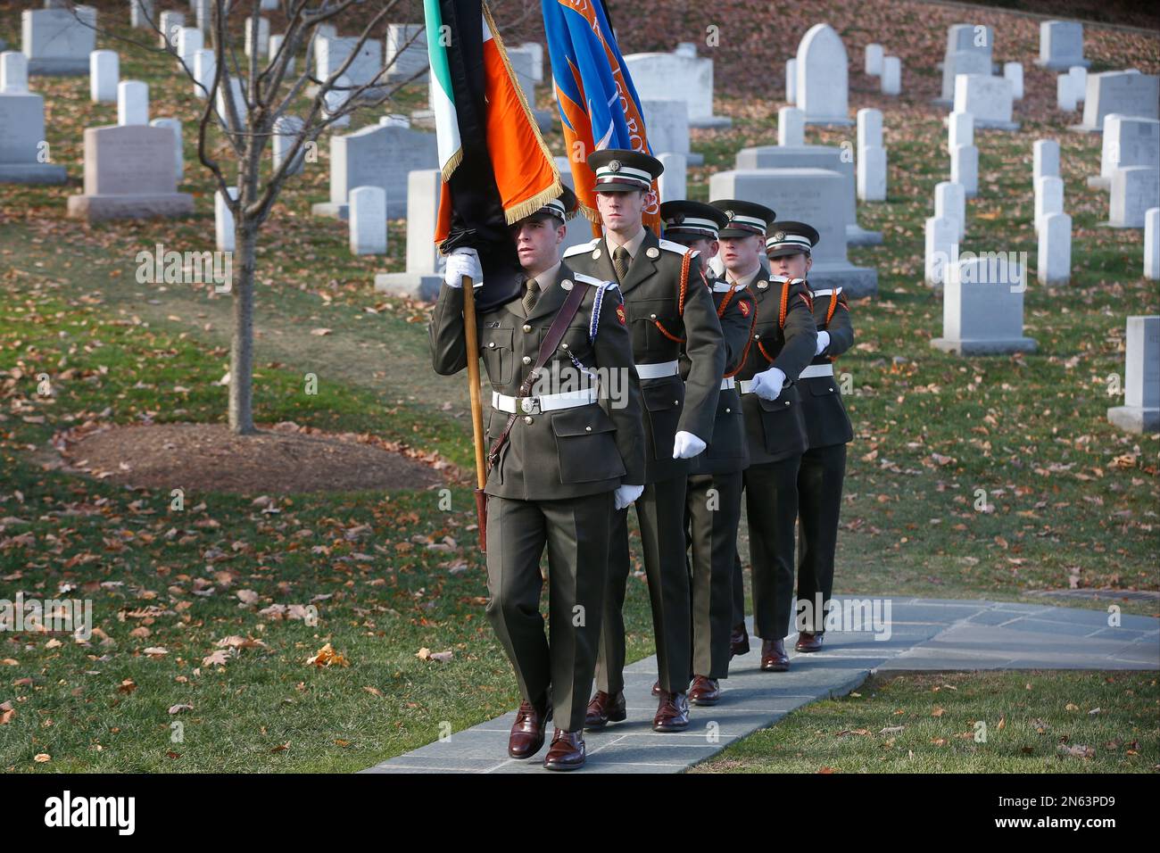 Members of the 89th Cadet Class of the Irish Defence Forces troop the ...