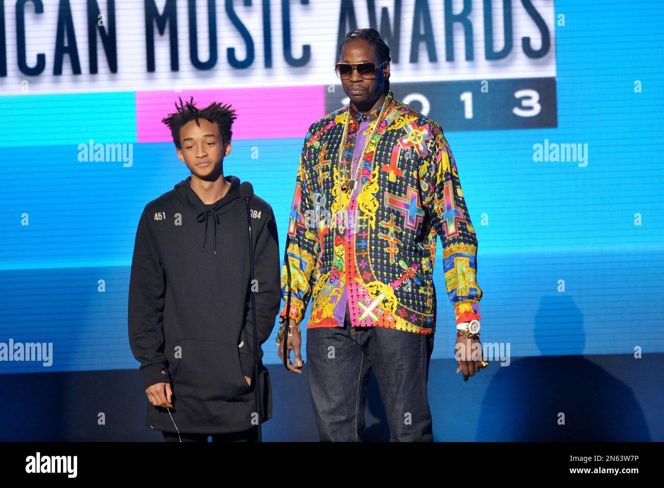 Jaden Smith, left, and 2 Chainz introduce performer Miley Cyrus at the ...