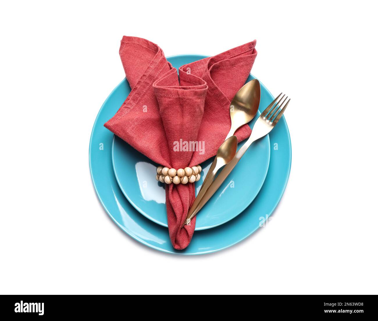 Elegant table setting on white background, top view Stock Photo - Alamy