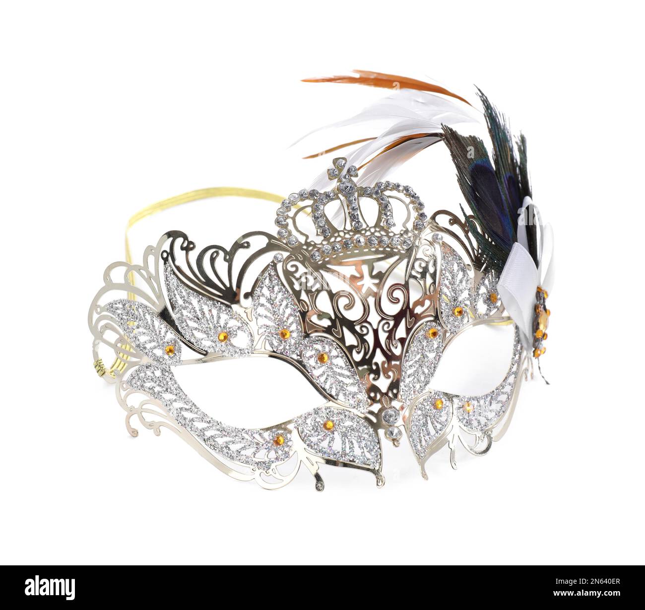 Beautiful carnival mask with feathers isolated on white Stock Photo - Alamy